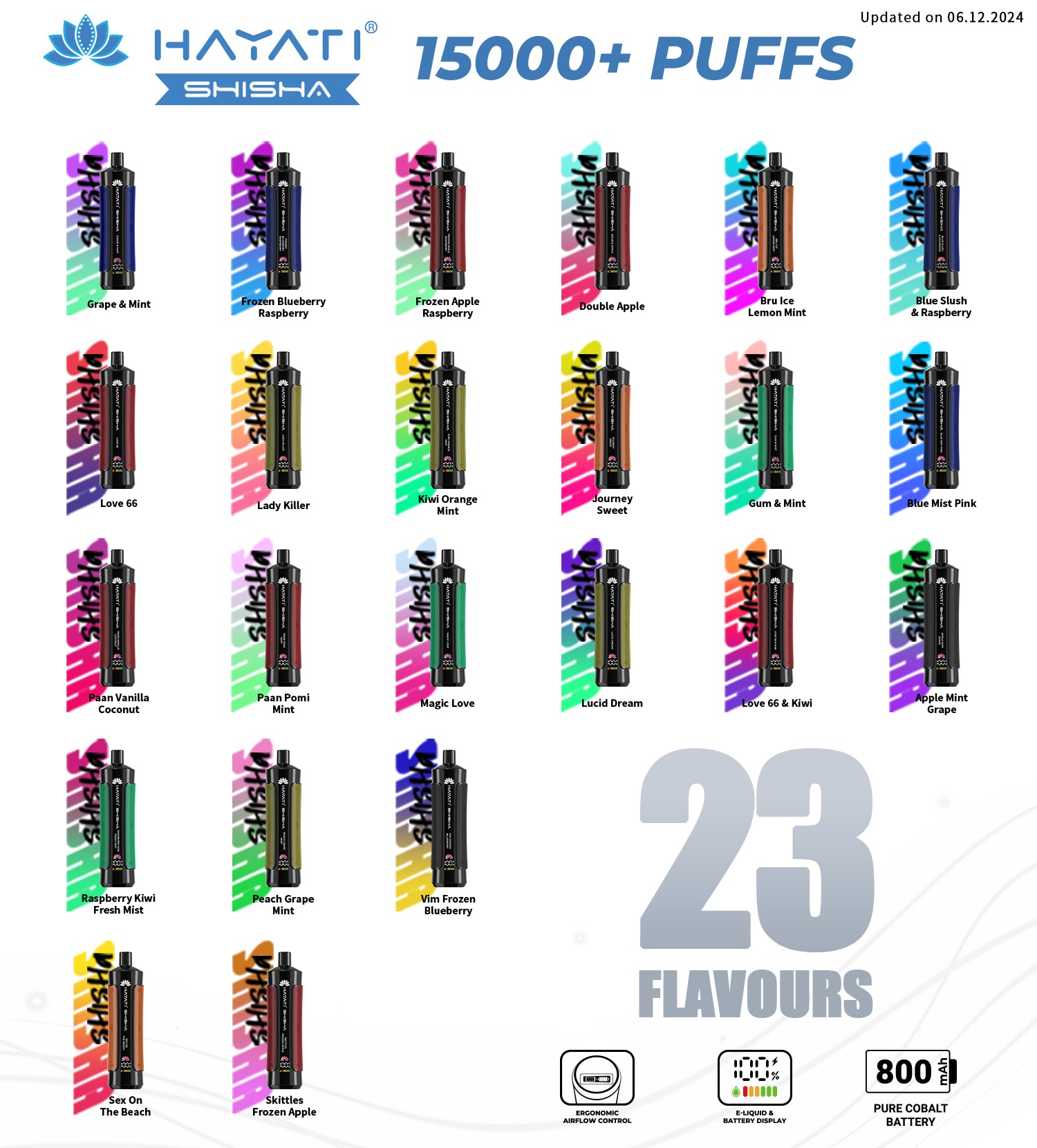 Hayati Pro Max Shisha Vape desechable al por mayor Batería de larga ...